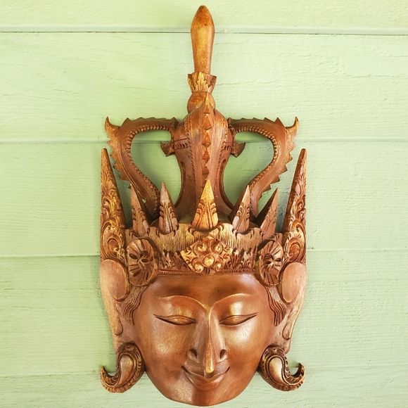 Wall Decor | Peaceful Crown Wood Mask Handmade From Thailand | Poshmark